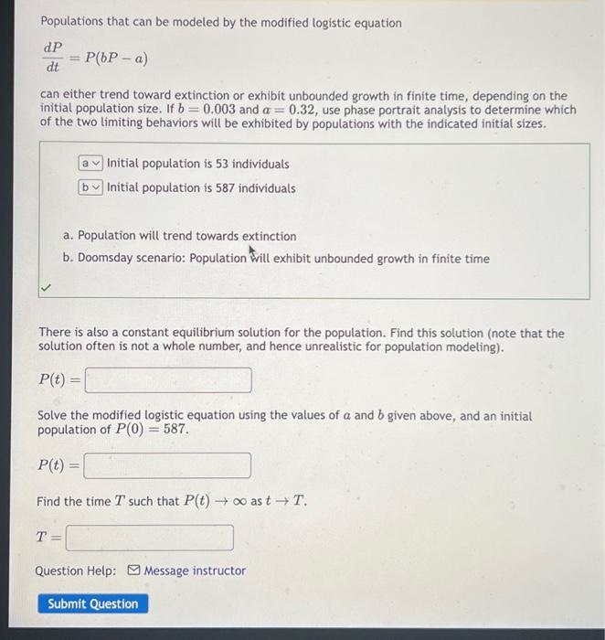 Solved Populations That Can Be Modeled By The Modified