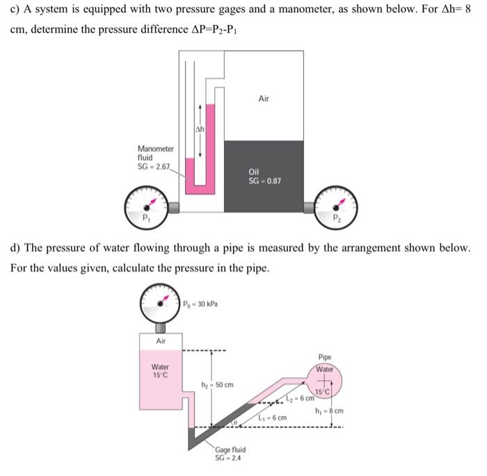 Solved c) A system is equipped with two pressure gages and a | Chegg.com