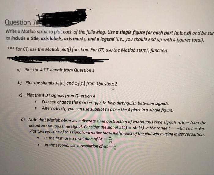 Write a Matlab script to plot each of the following. | Chegg.com