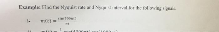 Solved Example: Find the Nyquist rate and Nyquist interval | Chegg.com