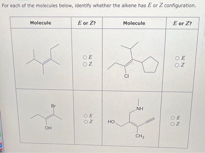 Solved For each of the molecules below, identify whether the | Chegg.com