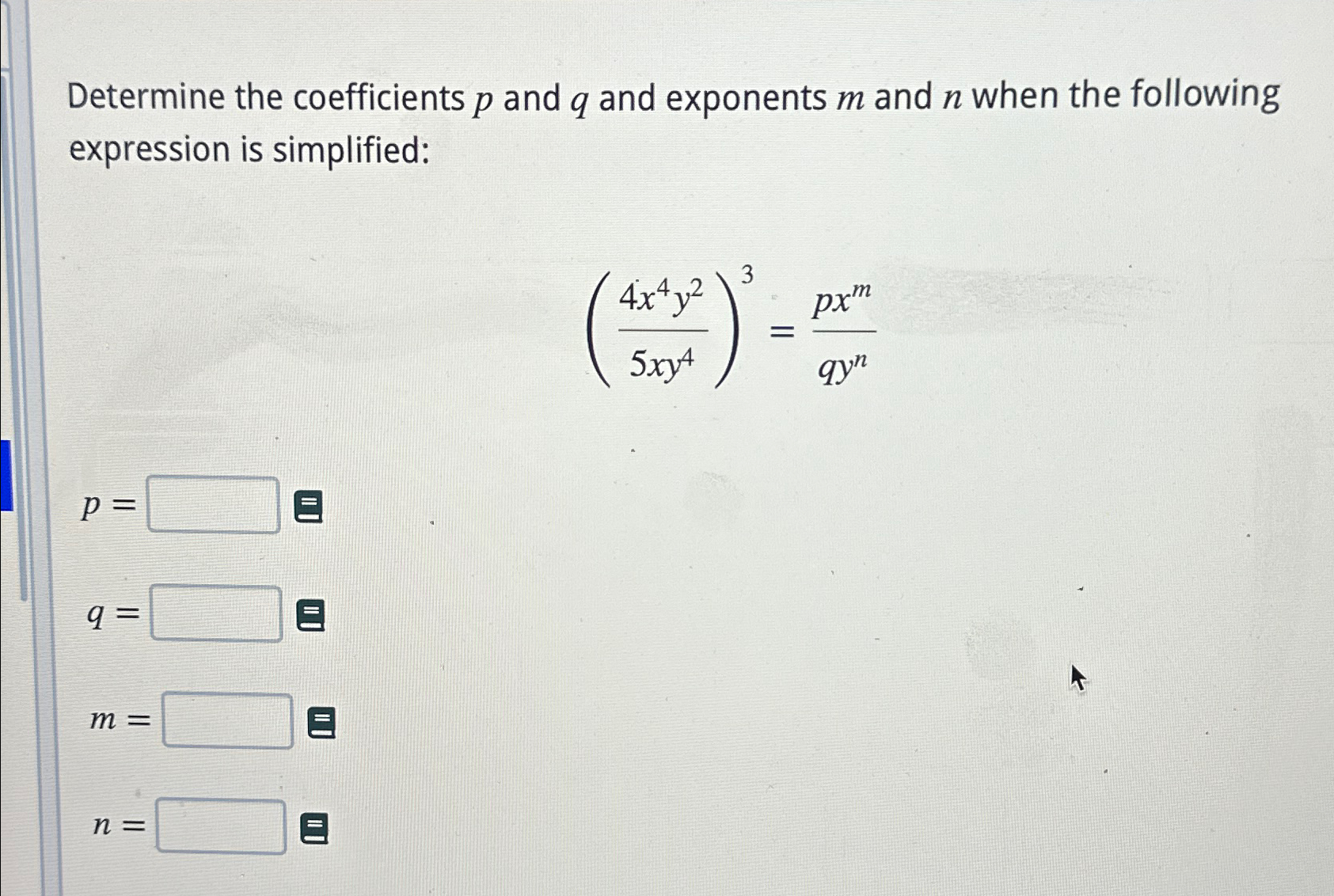 Solved Determine the coefficients p ﻿and q ﻿and exponents m | Chegg.com