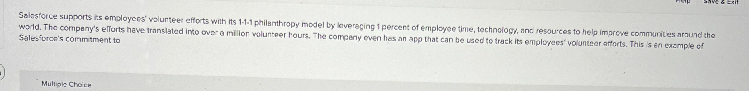 Solved Salesforce supports its employees' volunteer efforts | Chegg.com