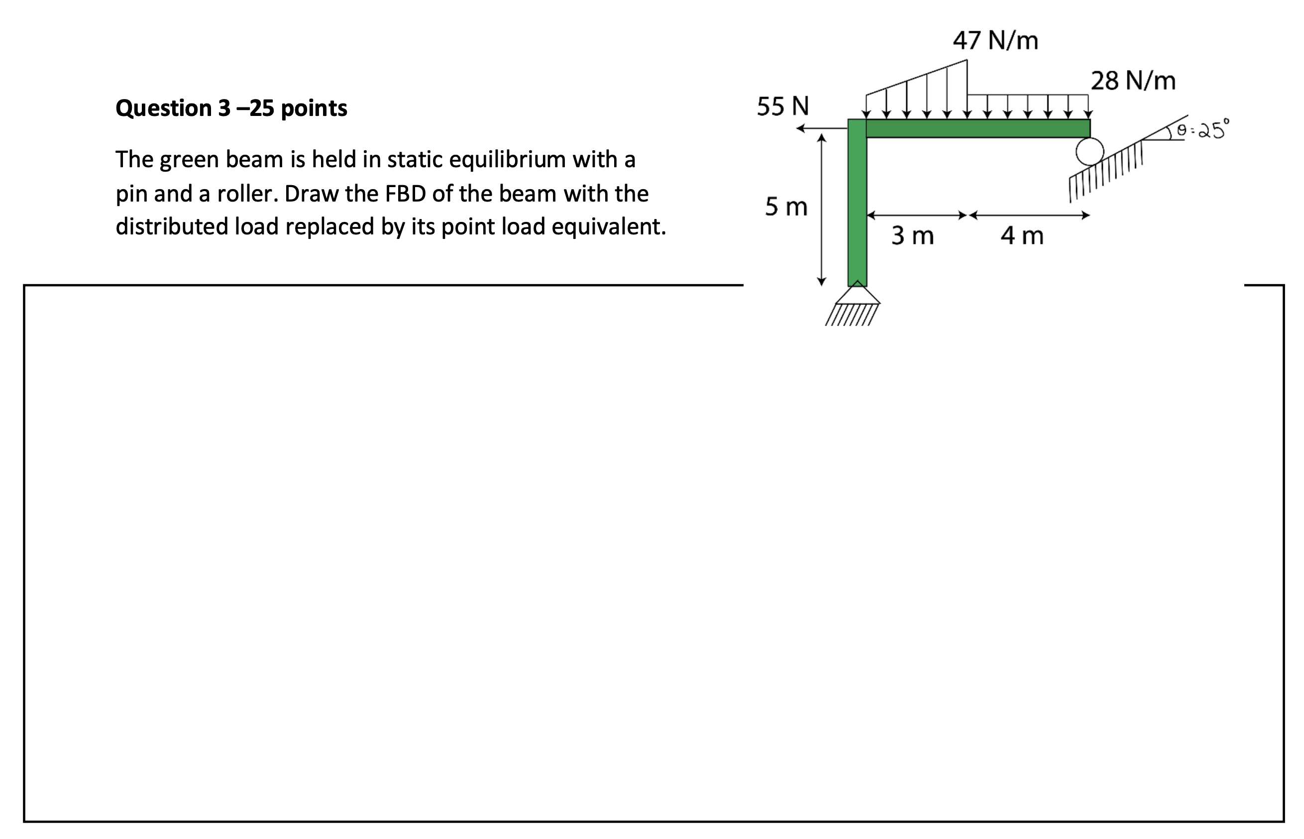 Solved Question 3-25 ﻿pointsThe green beam is held in static | Chegg.com