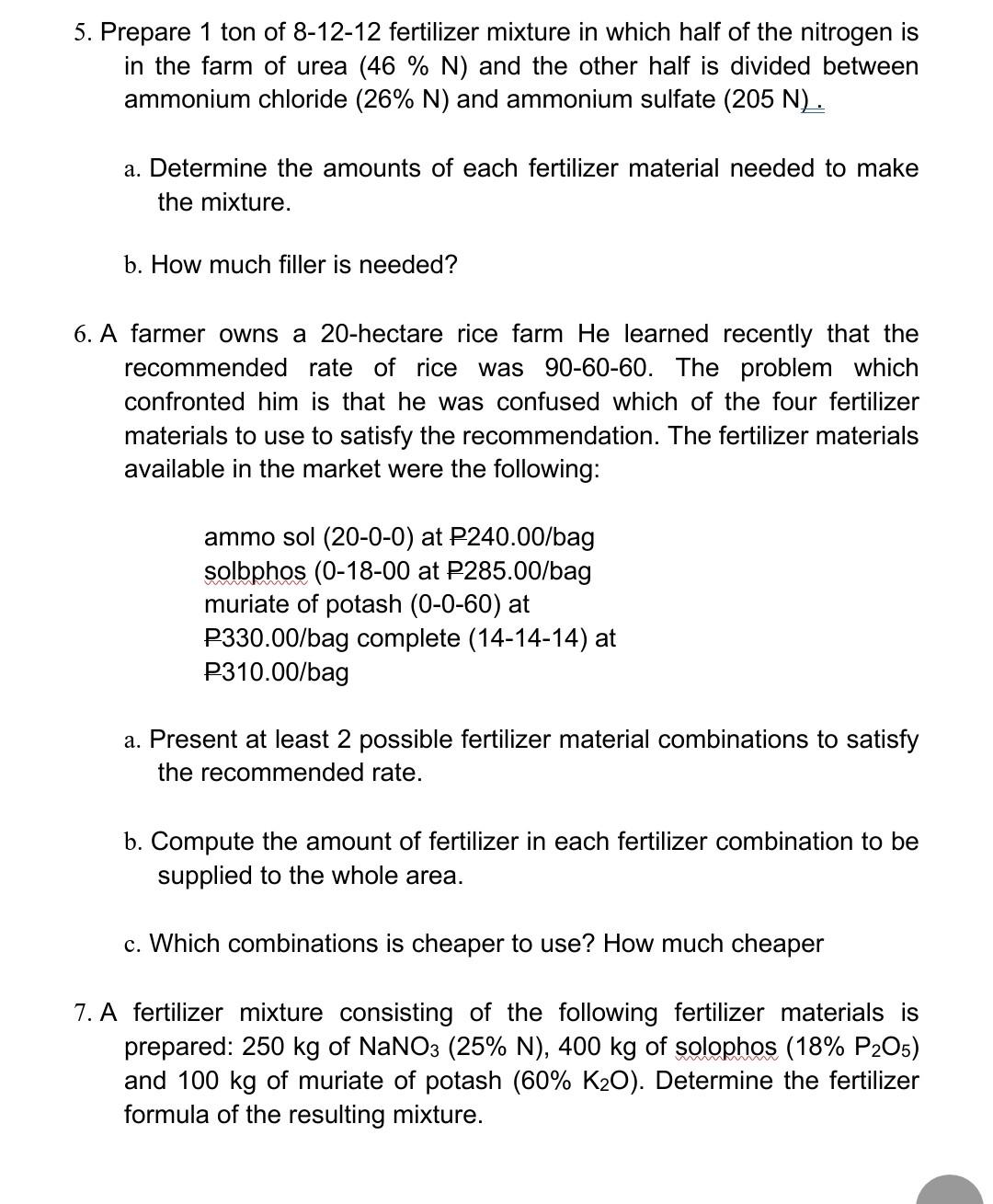 5. Prepare 1 ton of 8-12-12 fertilizer mixture in | Chegg.com