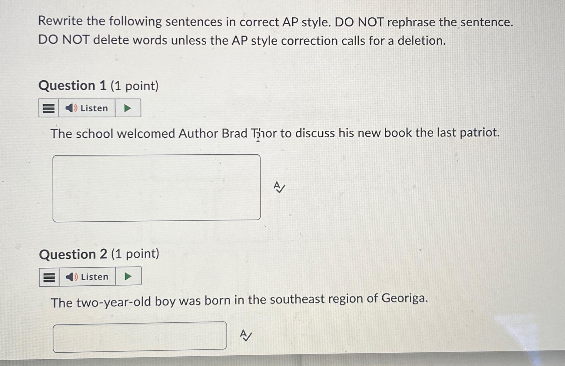 Solved Rewrite the following sentences in correct AP style. | Chegg.com