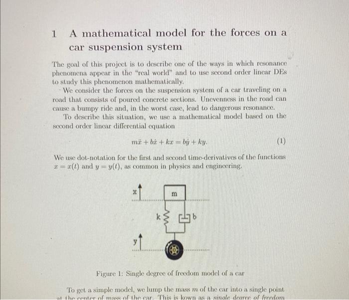 Solved 1 A mathematical model for the forces on a car | Chegg.com