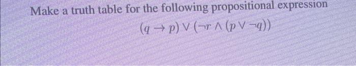 Solved Make a truth table for the following propositional | Chegg.com