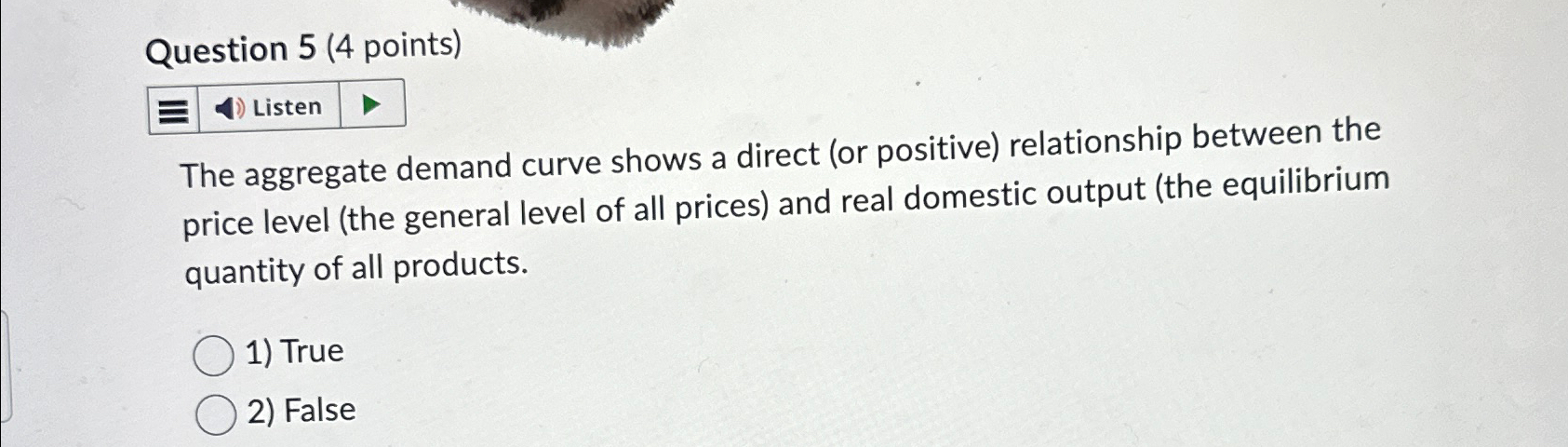Solved Question 5 (4 ﻿points)ListenThe aggregate demand | Chegg.com