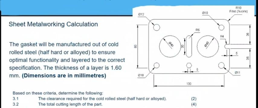 Solved Sheet Metalworking Calculation The gasket will be | Chegg.com