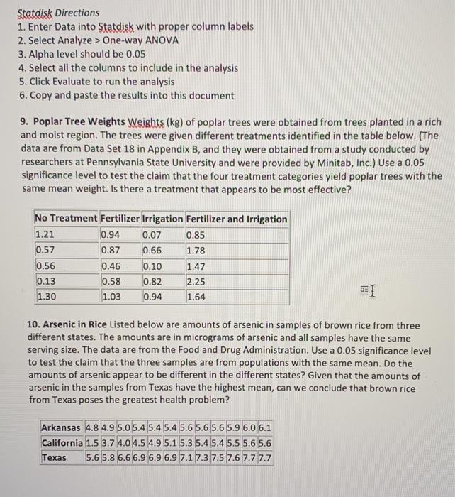 Solved Statdisk Directions 1. Enter Data into Statdisk with | Chegg.com
