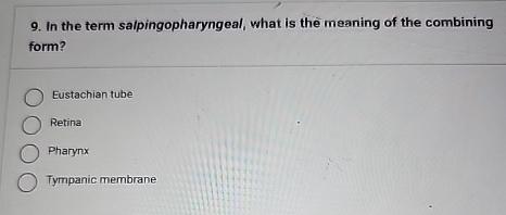 Solved In the term salpingopharyngeal, what is the meaning | Chegg.com
