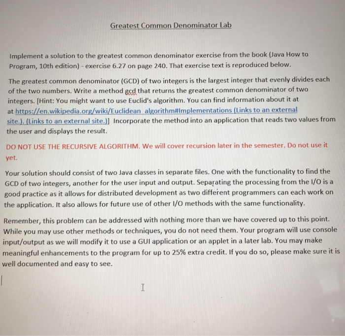 Solved Greatest Common Denominator Lab Implement a solution | Chegg.com