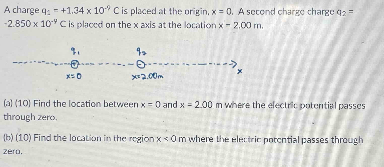 Solved A charge q1=+1.34×10-9C ﻿is placed at the origin, | Chegg.com
