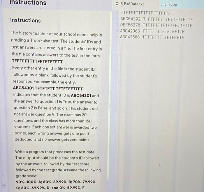 Solved Instructions Ch8 Ex6Data.txt main.cpp Instructions | Chegg.com