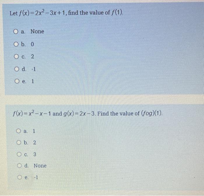 Solved Let F X 2x2 3x 1 Find The Value Of F 1 O A None