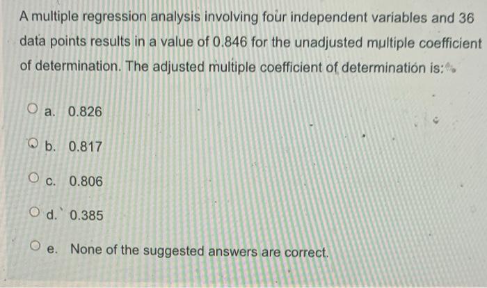 Solved A multiple regression analysis involving four | Chegg.com