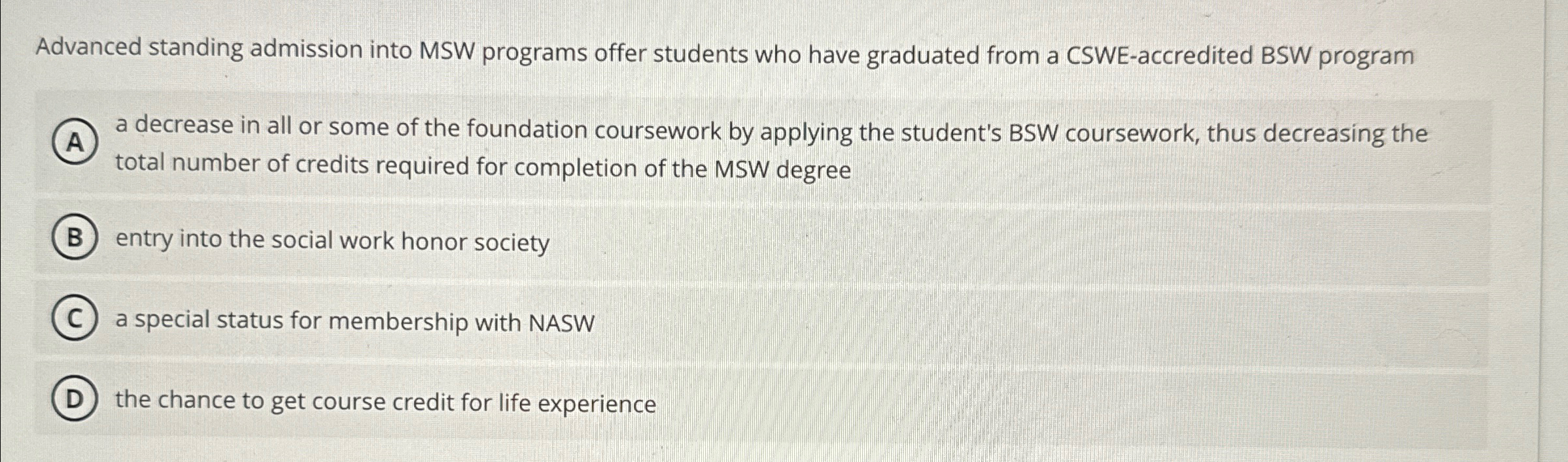 Solved Advanced standing admission into MSW programs offer | Chegg.com