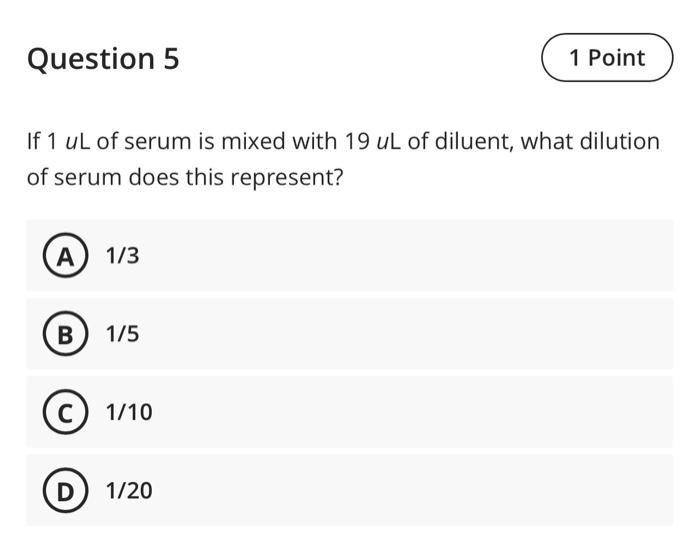 Solved If 0.02 mL of serum is diluted with 0.08 mL of | Chegg.com