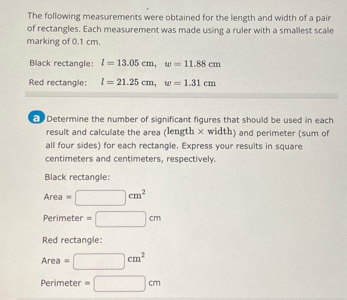 Solved The following measurements were obtained for the | Chegg.com