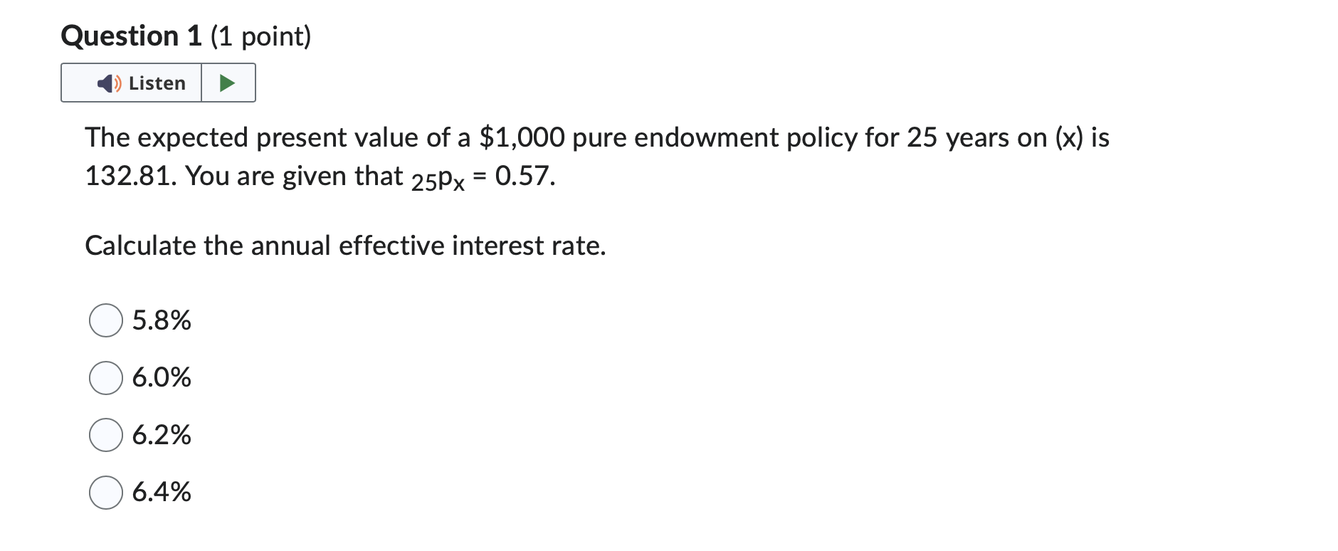Solved Actuarial MathQuestion 1 (1 ﻿point)The expected | Chegg.com