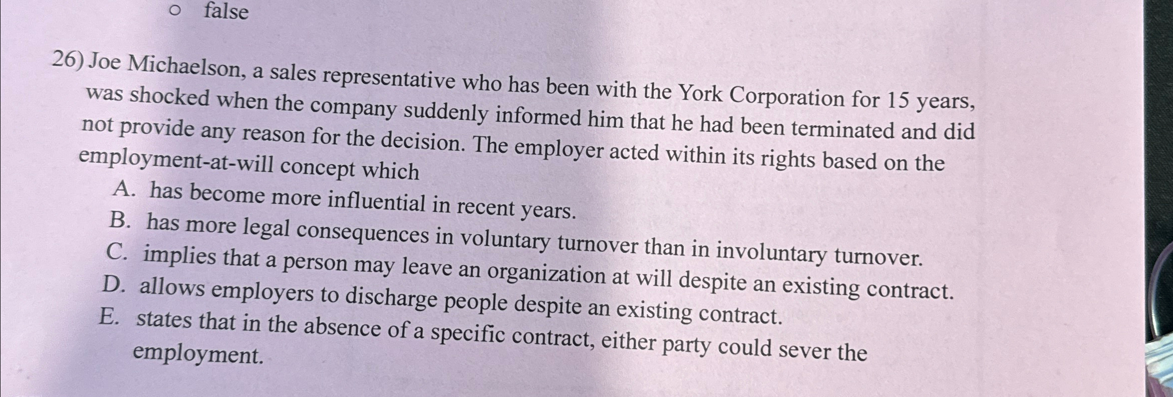 Solved Joe Michaelson, a sales representative who has been | Chegg.com