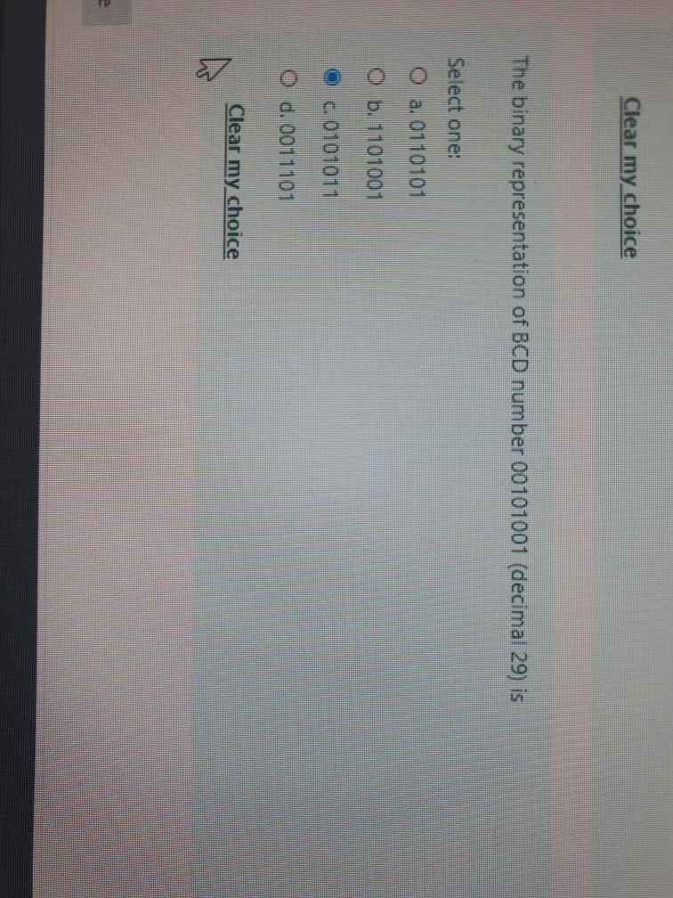 Solved Clear my choice The binary representation of BCD | Chegg.com