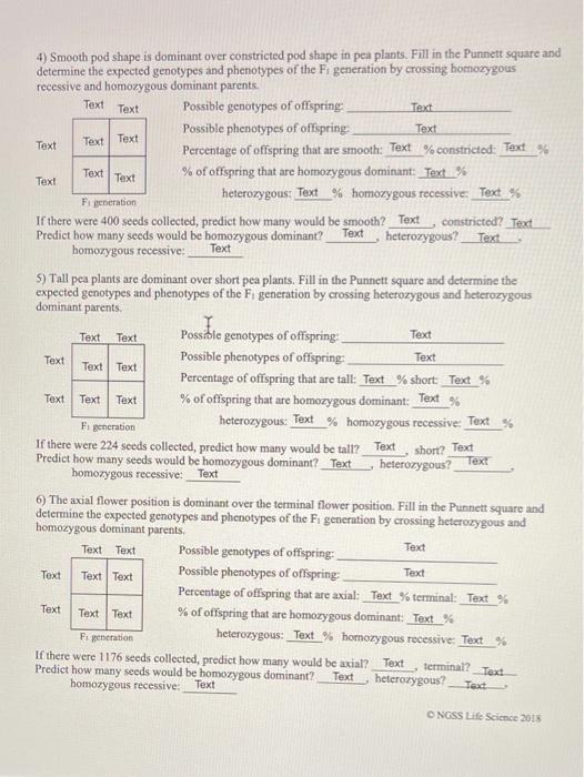 Solved Text Text Text Text 4) Smooth pod shape is dominant | Chegg.com