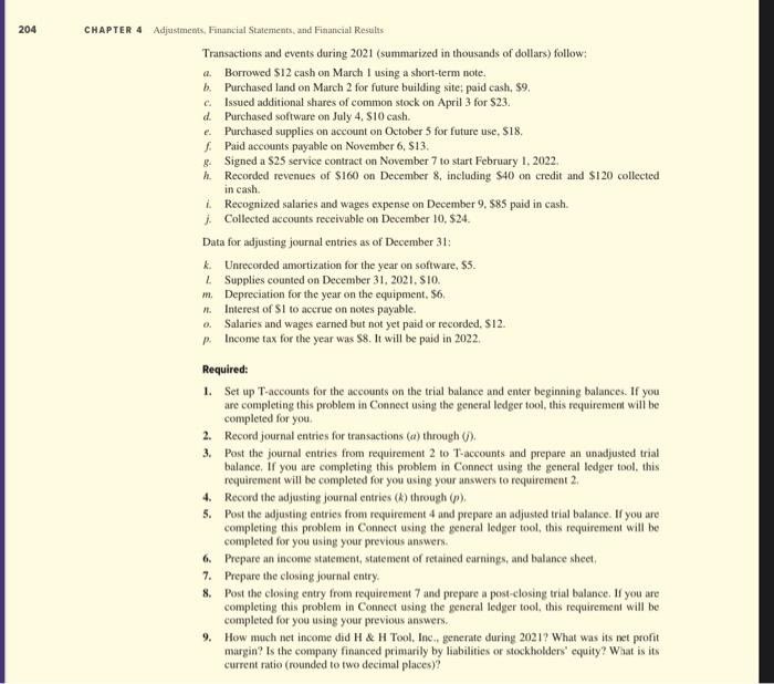 Solved Transactions and events during 2021 (summarized in | Chegg.com