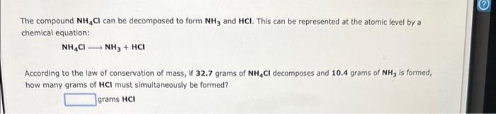 Solved The compound NH4Cl can be decomposed to form NH3 and | Chegg.com