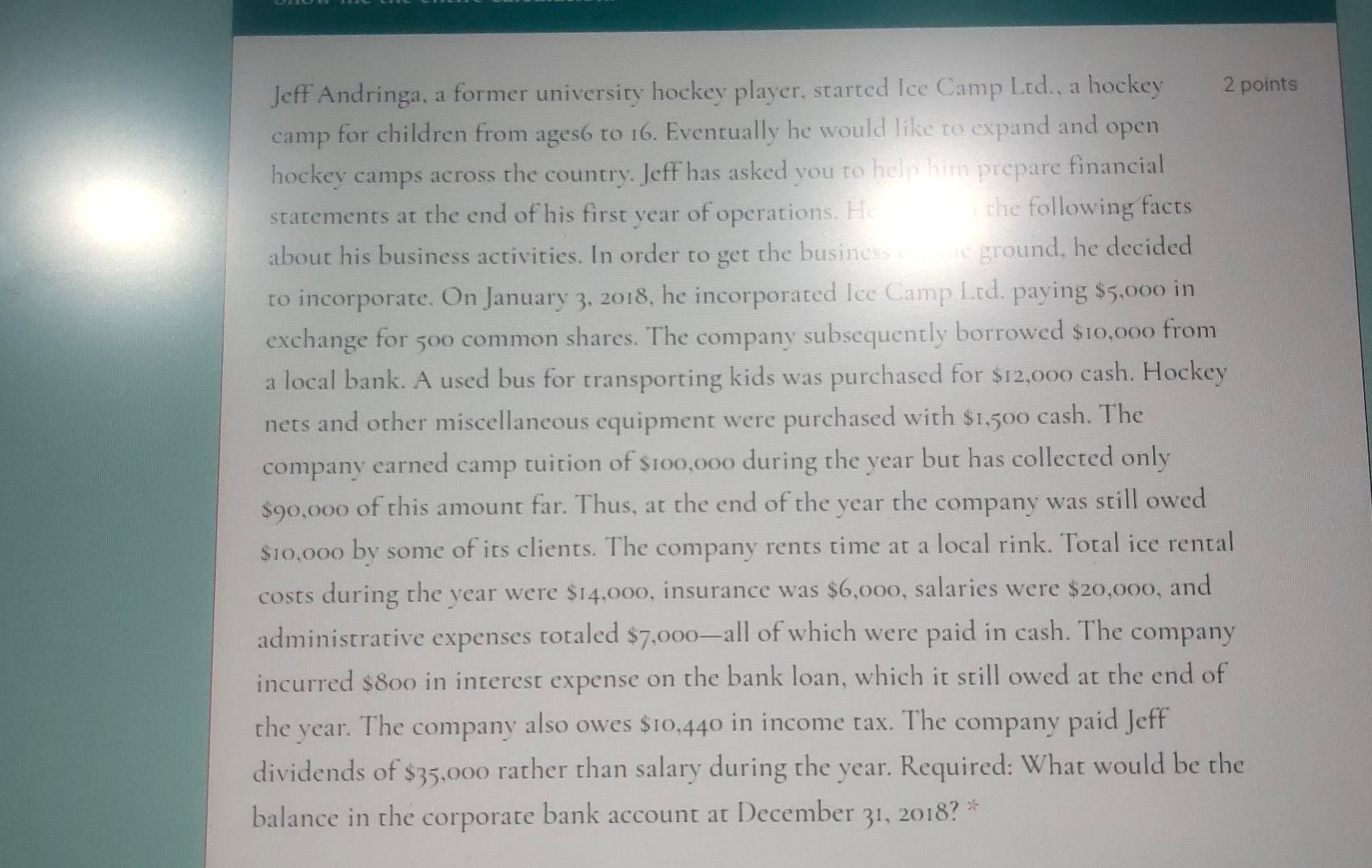 Solved Jeff Andringa, a former university hockey player, | Chegg.com