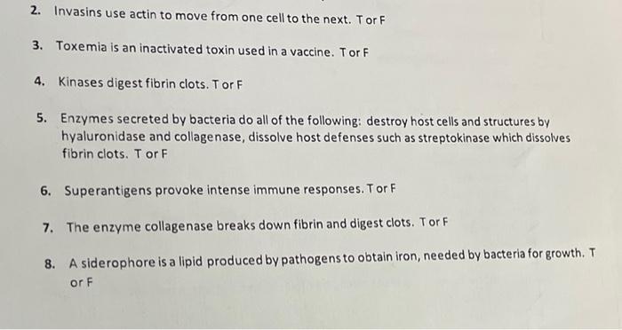 Solved 2. Invasins use actin to move from one cell to the | Chegg.com