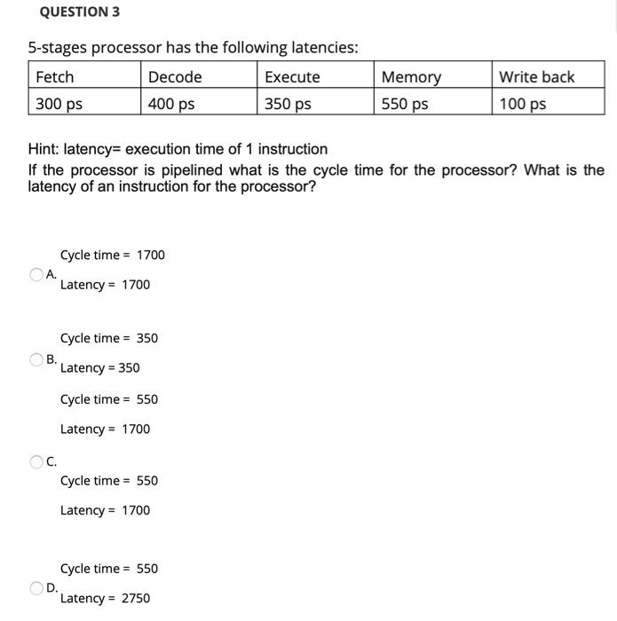 Solved QUESTION 3 5-stages processor has the following | Chegg.com
