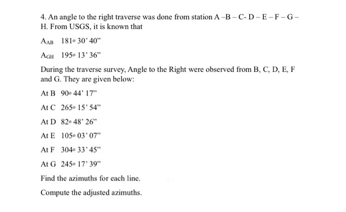 Solved 4. An angle to the right traverse was done from | Chegg.com