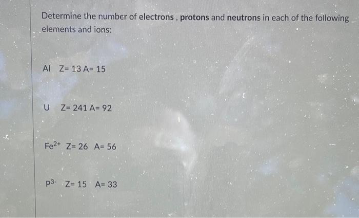 [Solved]: Determine the number of electrons, protons and ne