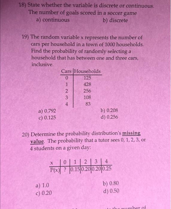 Solved 18 State Whether The Variable Is Discrete Or 