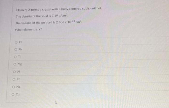 Solved Element X forms a crystal with a body centered cubic | Chegg.com