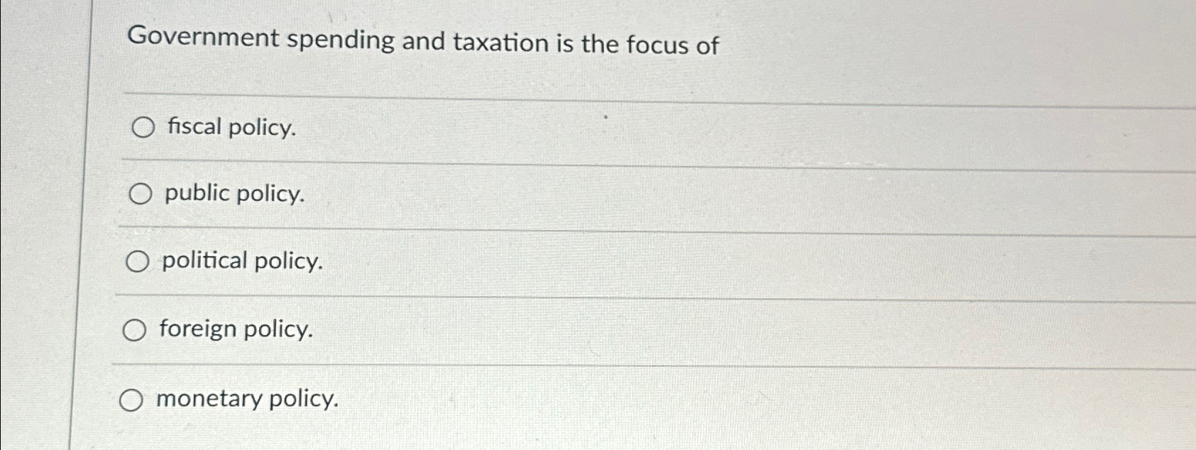 Solved Government spending and taxation is the focus | Chegg.com