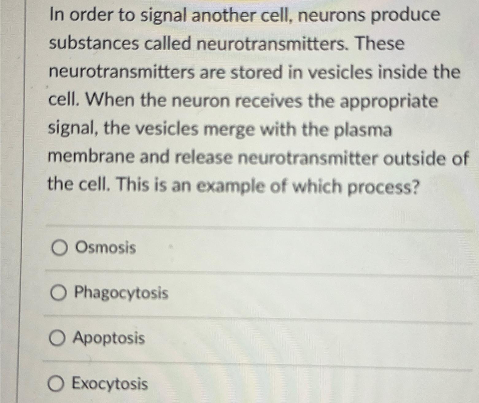 Solved In order to signal another cell, neurons produce | Chegg.com