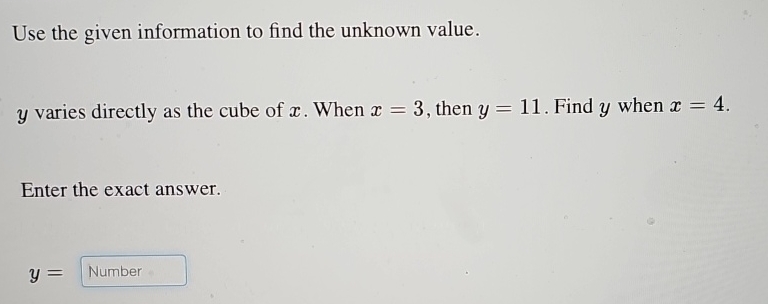 Solved Use the given information to find the unknown value.y | Chegg.com