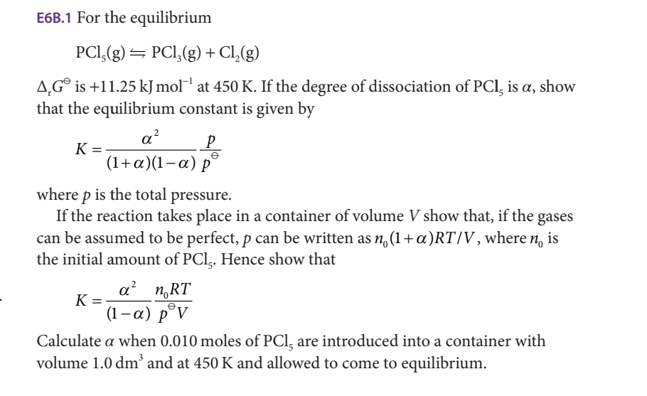Solved E6B. 1 ﻿For the equilibriumPCl5(g)⇋PCl3(g)+Cl2(g)ΔrG⊖ | Chegg.com