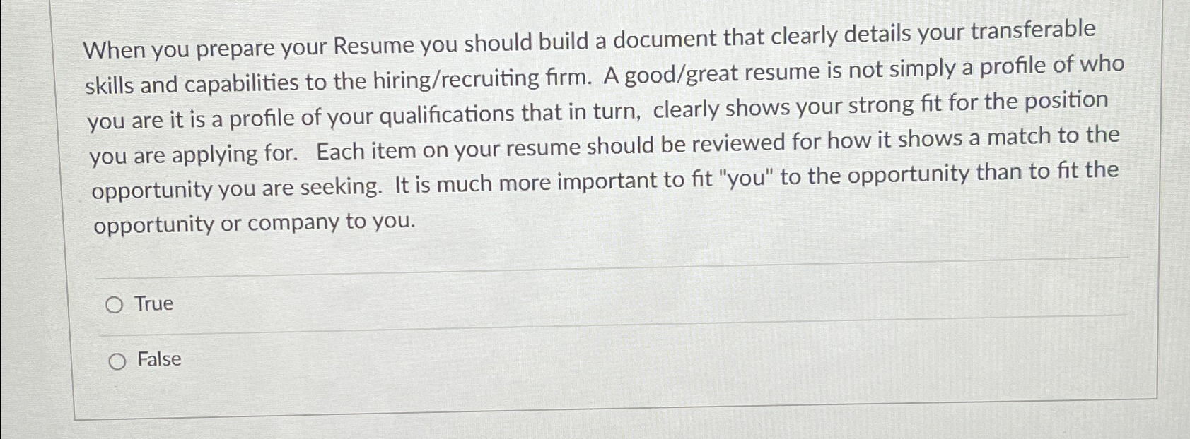 Solved When you prepare your Resume you should build a | Chegg.com