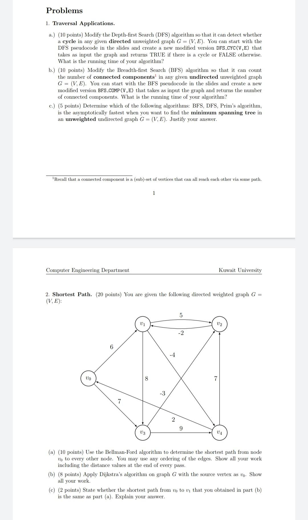 Problems 1. Traversal Applications. a.) (10 points) | Chegg.com