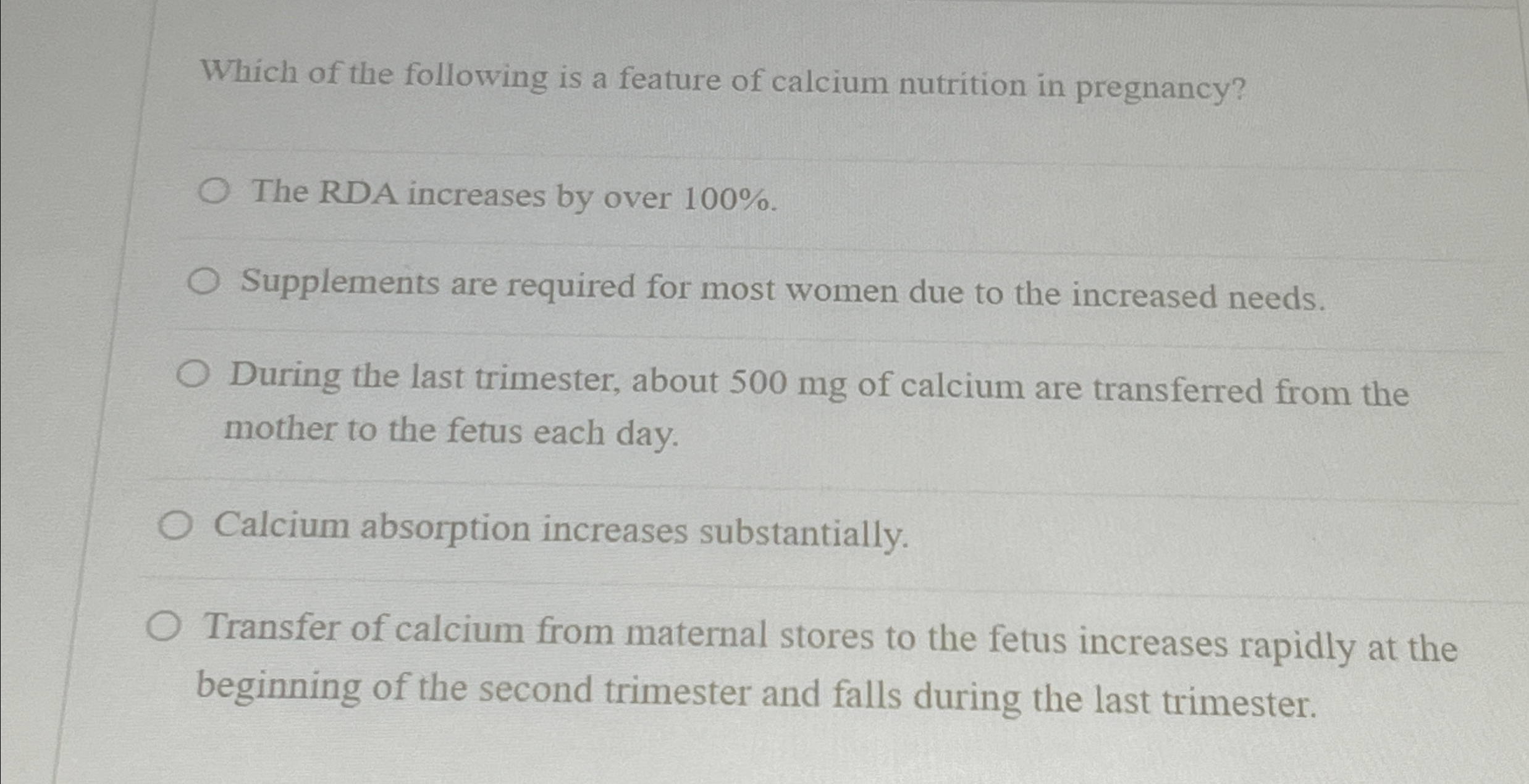 Solved Which of the following is a feature of calcium | Chegg.com