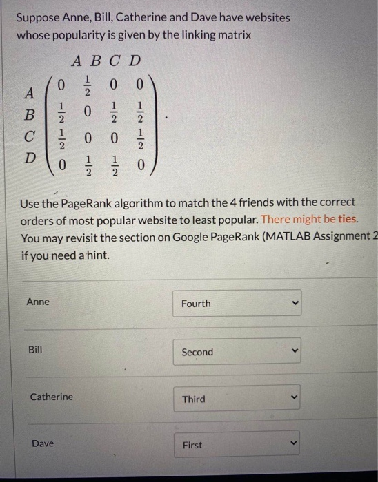 Solved Suppose Anne, Bill, Catherine and Dave have websites | Chegg.com
