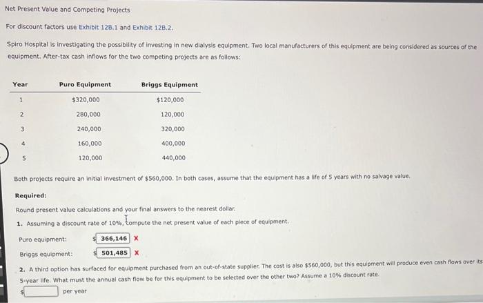 Solved Net Present Value and Competing Projects For discount | Chegg.com