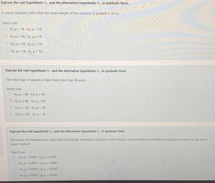 Solved xpress the null hypothesis H0 and the alternative | Chegg.com