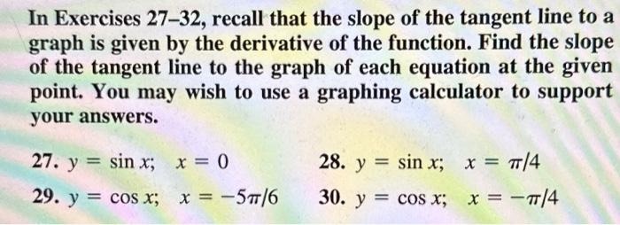 Solved In Exercises 27-32, recall that the slope of the | Chegg.com