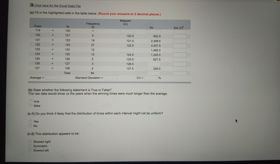 Solved Click here for the Excel Data File (a) Fill in the | Chegg.com