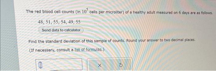 Solved The red blood cell counts (in 105 cells per | Chegg.com